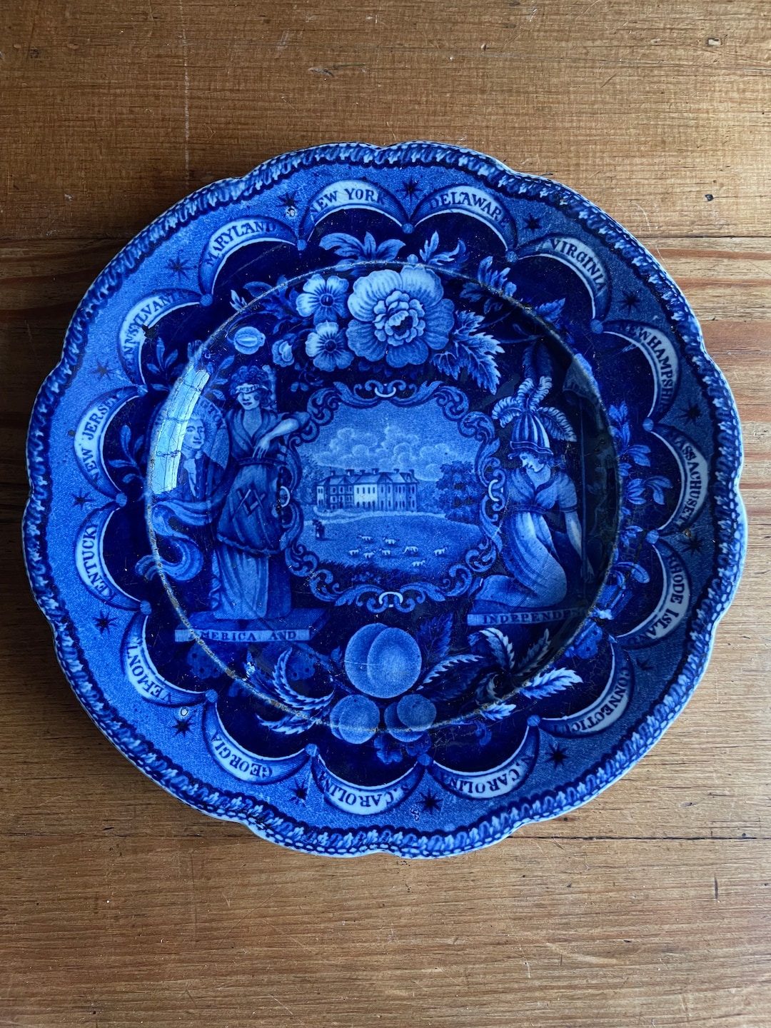 Antique Ironstone Plate Clews Historical Blue - Etsy