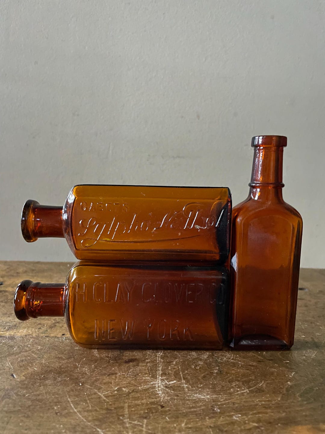 3 Antique Amber Bottles - Etsy