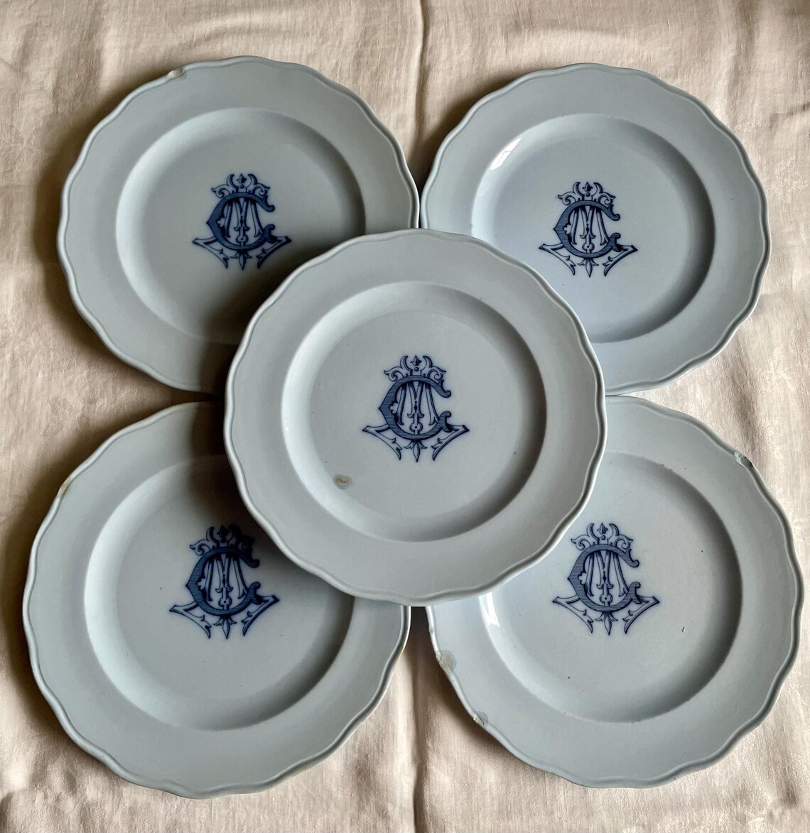 HTF Antique Blue Ironstone Monogrammed Dinner Plates - Etsy