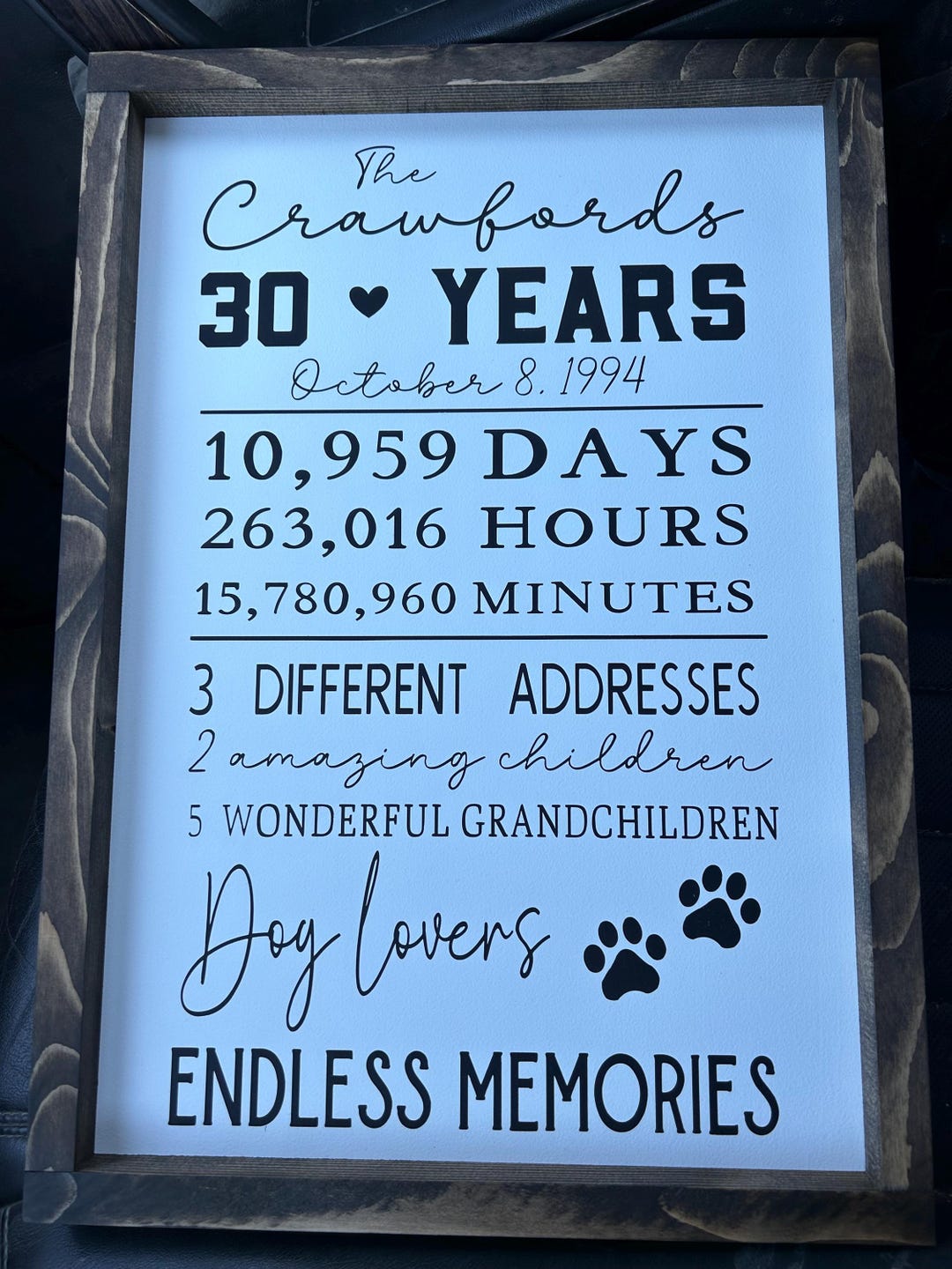 Custom Anniversary Sign - Framed, Wood Sign - Personalized - Gift ...