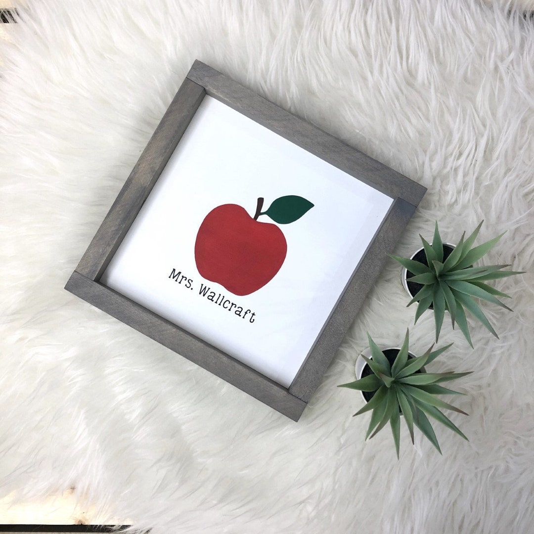Apple With Name - Framed, Wood Sign - Custom - Teacher Gift - End of ...