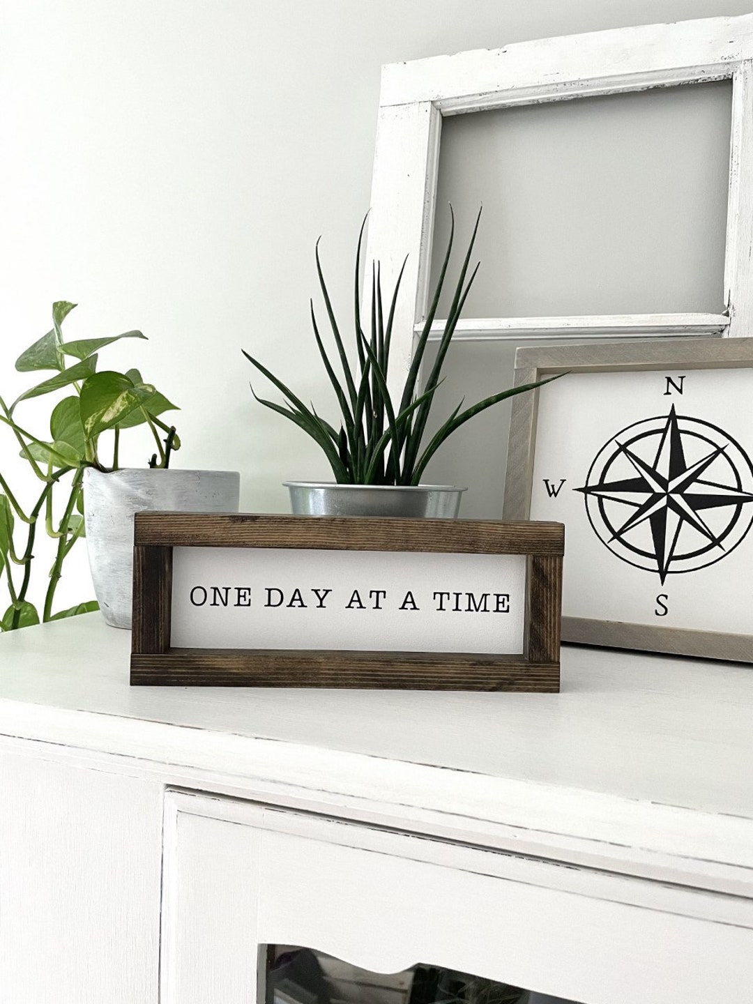 One Day at a Time Framed Wood Sign – Inspirational Farmhouse Decor ...