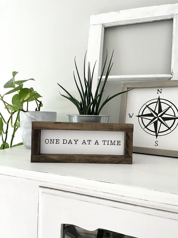 One Day at a Time Framed Wood Sign Painted Lettering | Etsy Canada