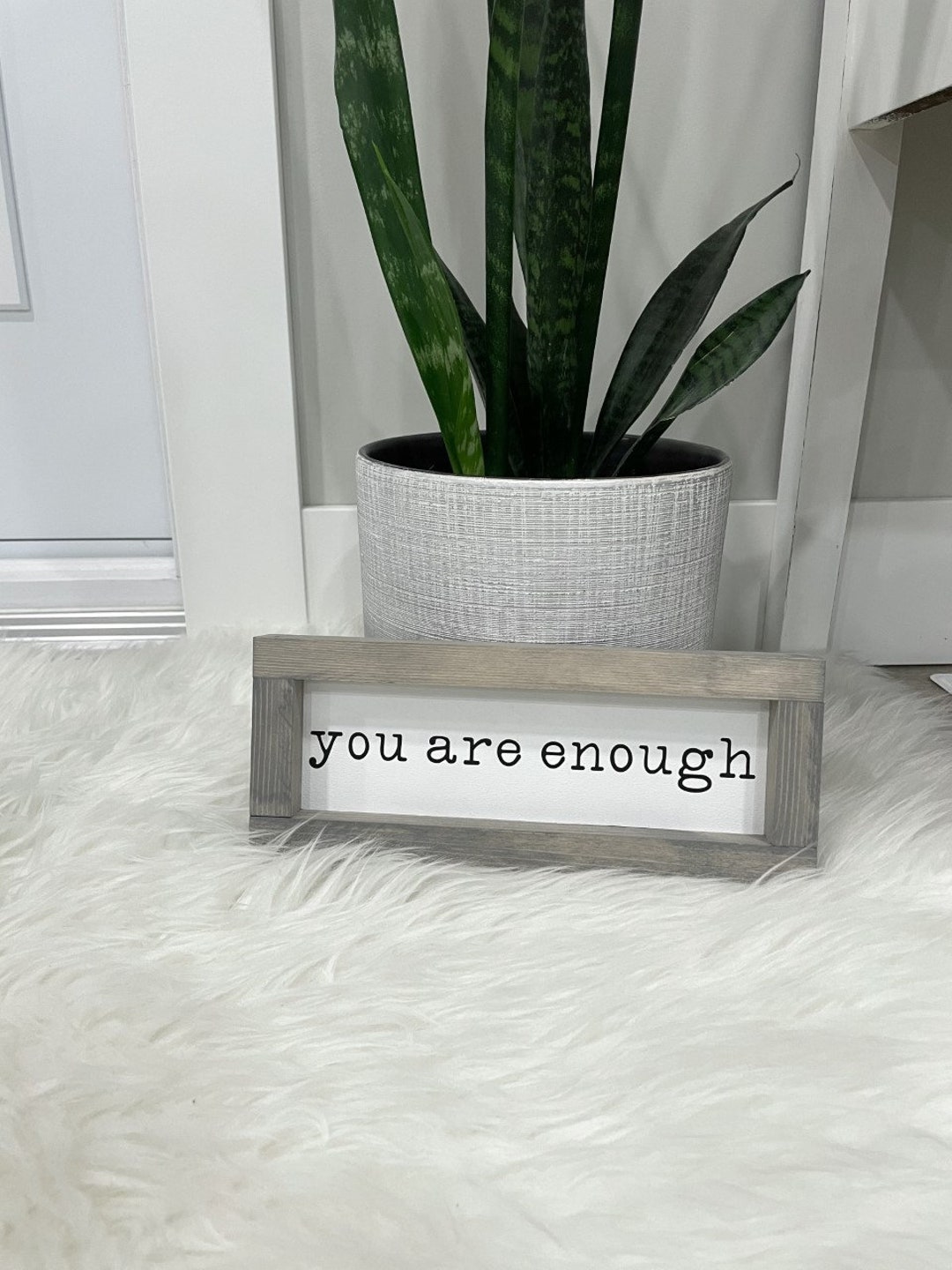 You Are Enough Framed, Wood Sign Painted Lettering Inspirational Rustic ...