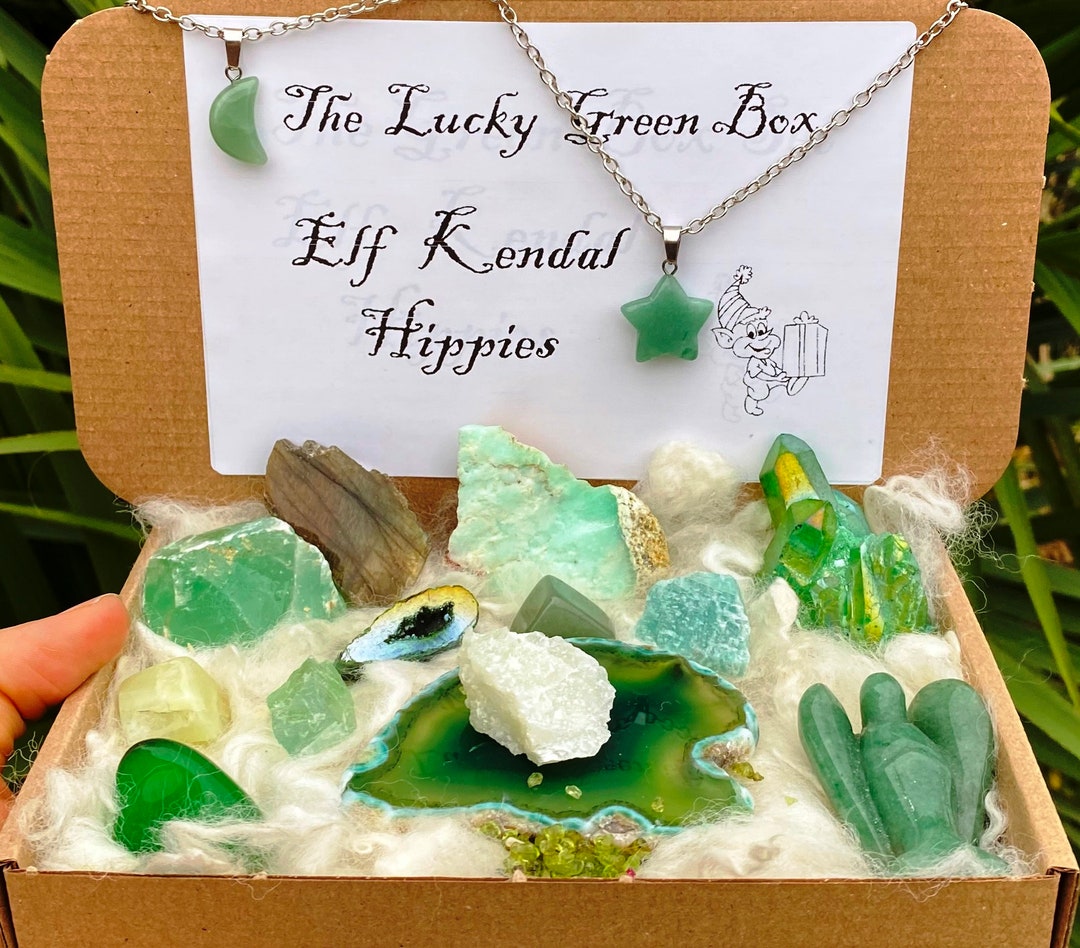 Lucky Green Crystal Box, Green Crystals Box, Green Geode Box, Rocks and ...
