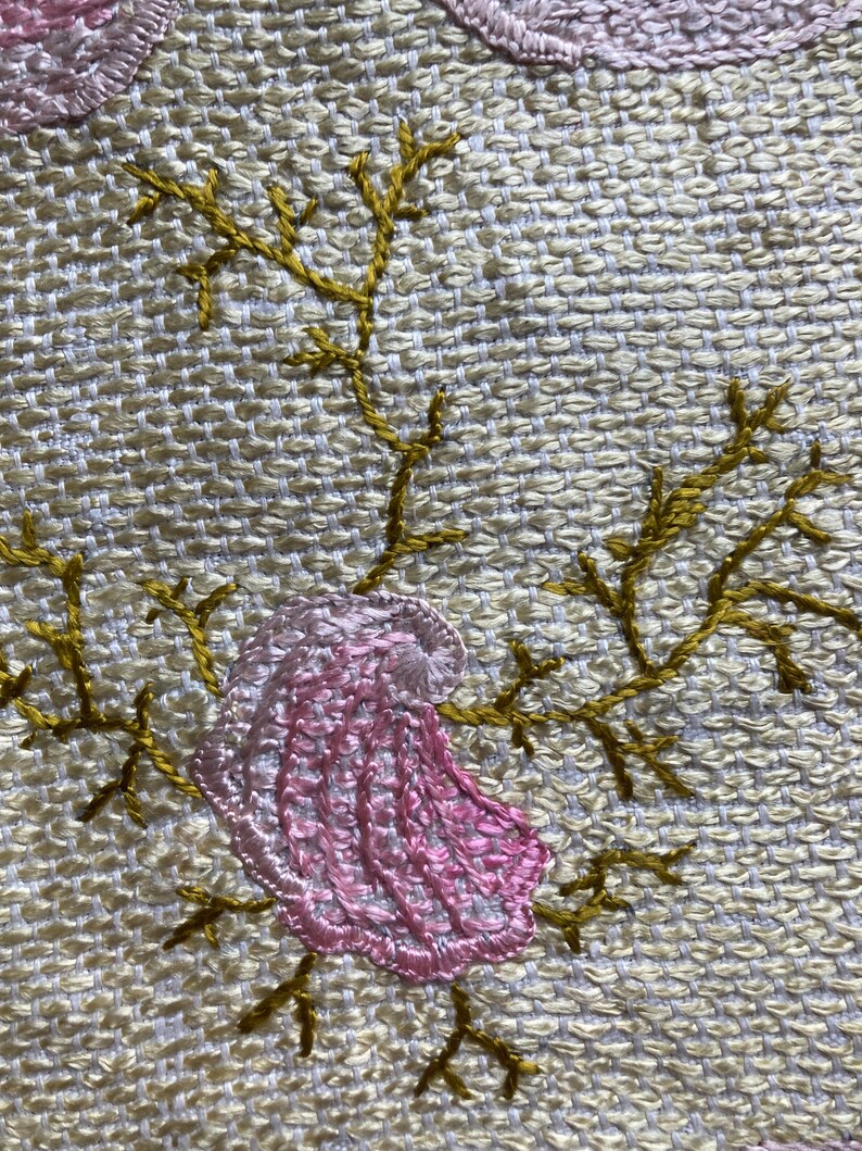 Antique Embroidered Summer Conch Shell Doiley. Pinks and Greens ...