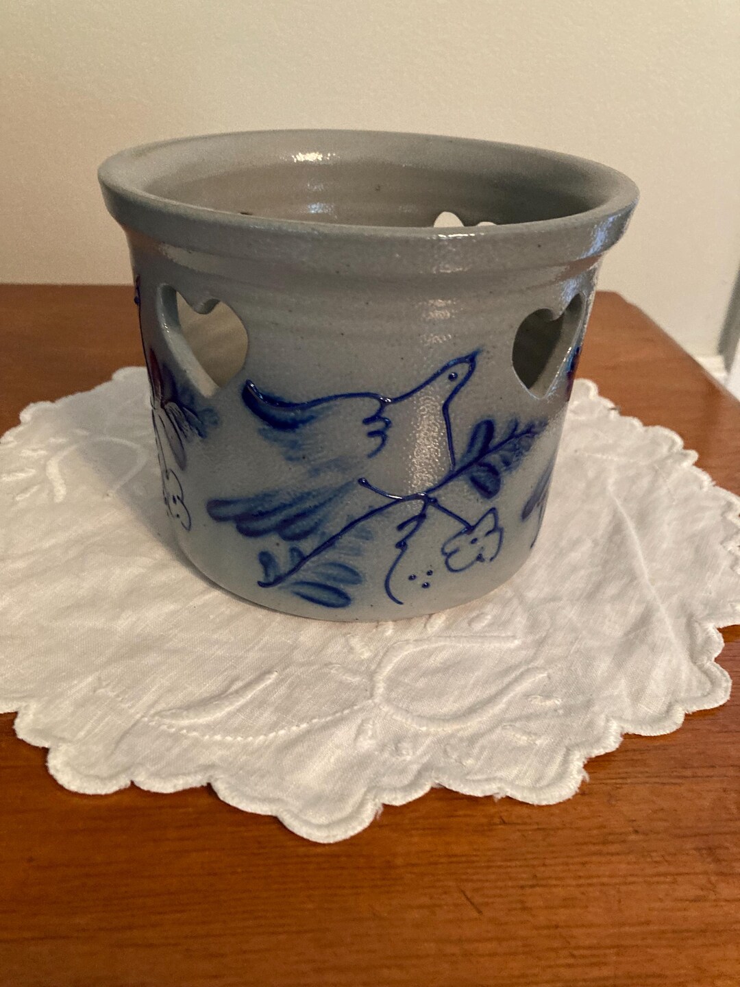 David Eldreth Nottingham PA Bird Hearts Crock Blue/gray MINT - Etsy