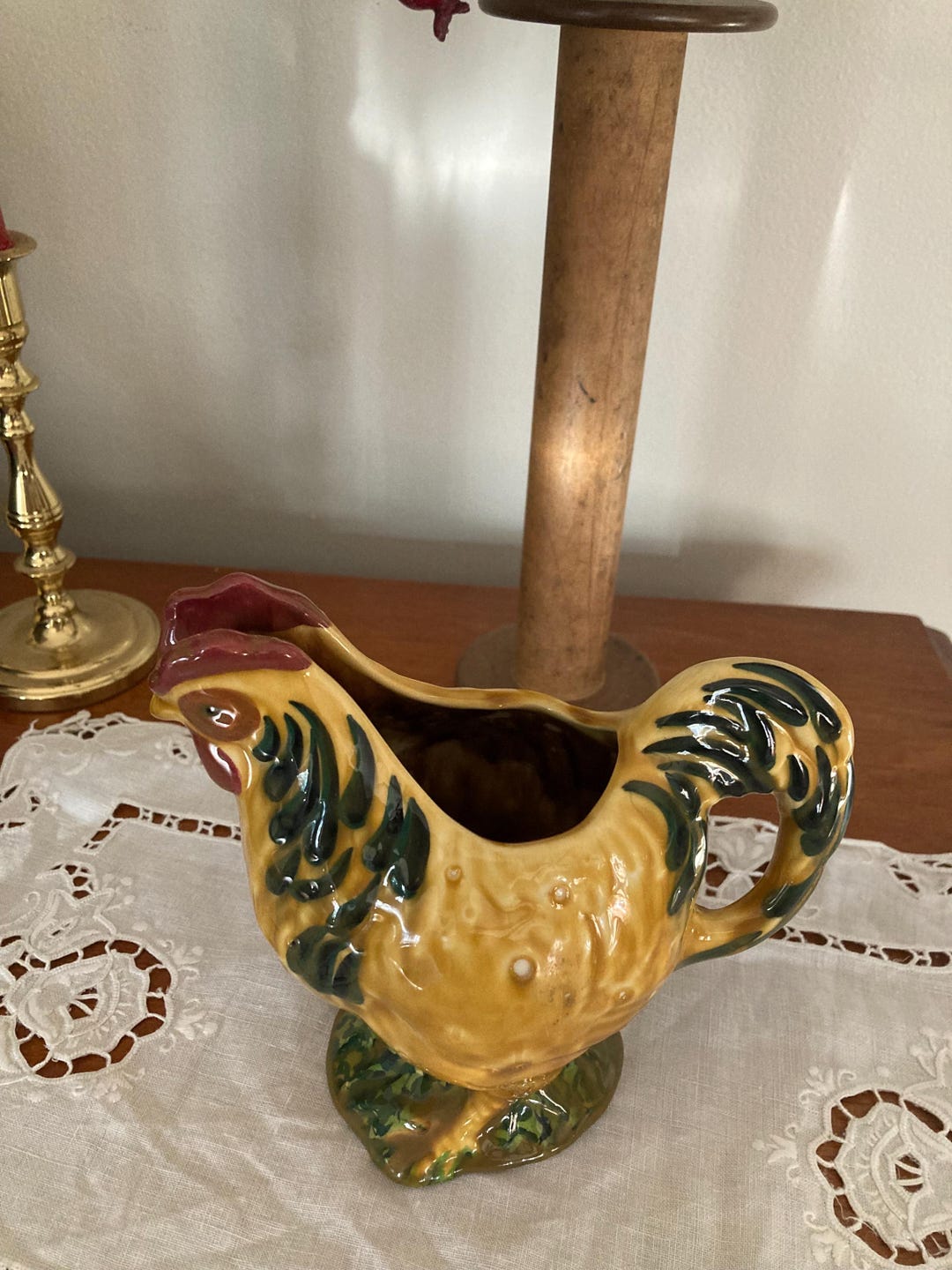 Vintage Majolica Pottery Rooster Pitcher Planter Farmhouse Garden Porch ...