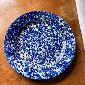 Antique Primitive Stoneware Sponge Ware Flow Blue Plate. 8 Diameter ...