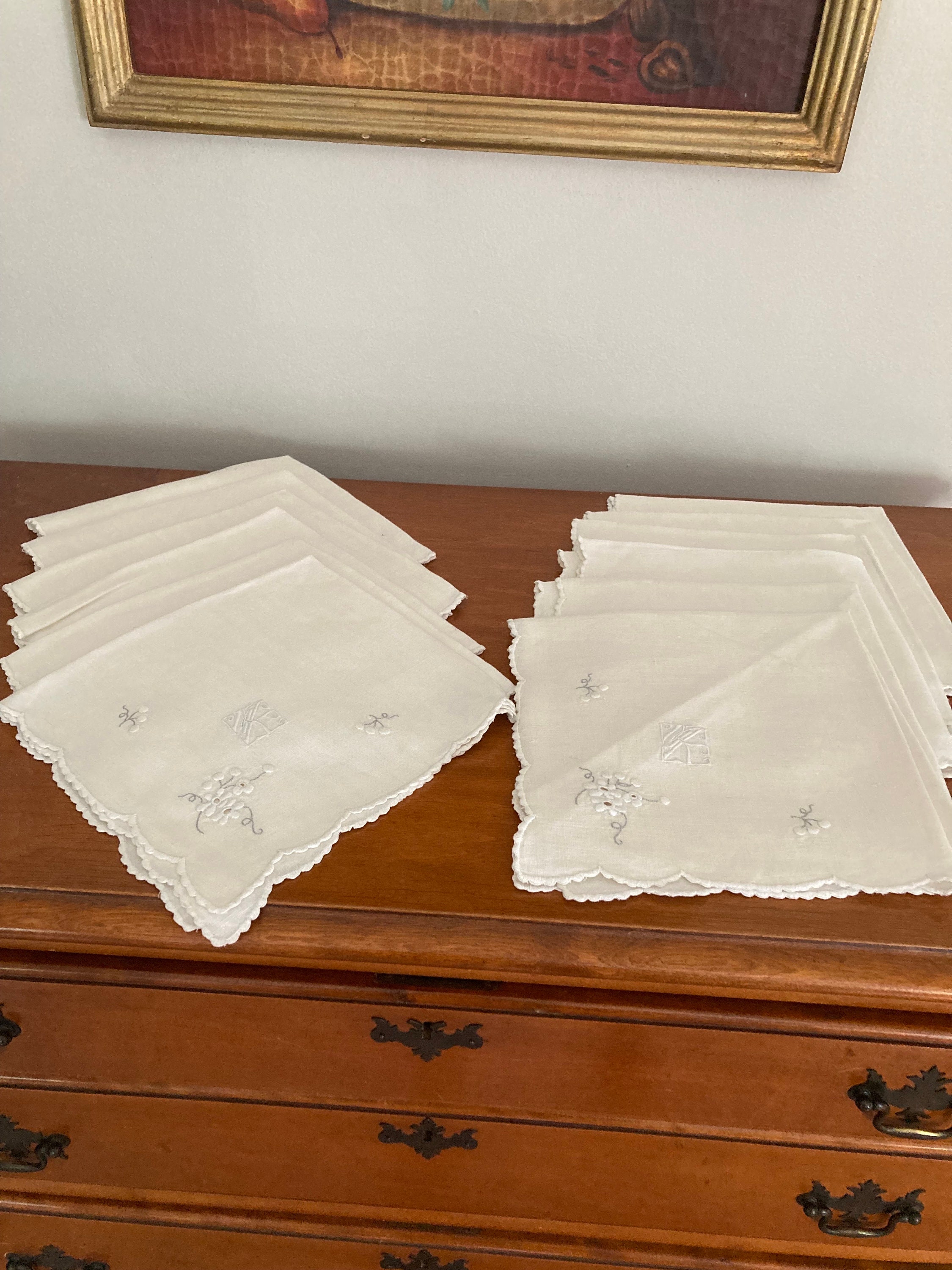 Antique Set of 12 Linen Embroidered Monogrammed Fine Linen Napkins ...