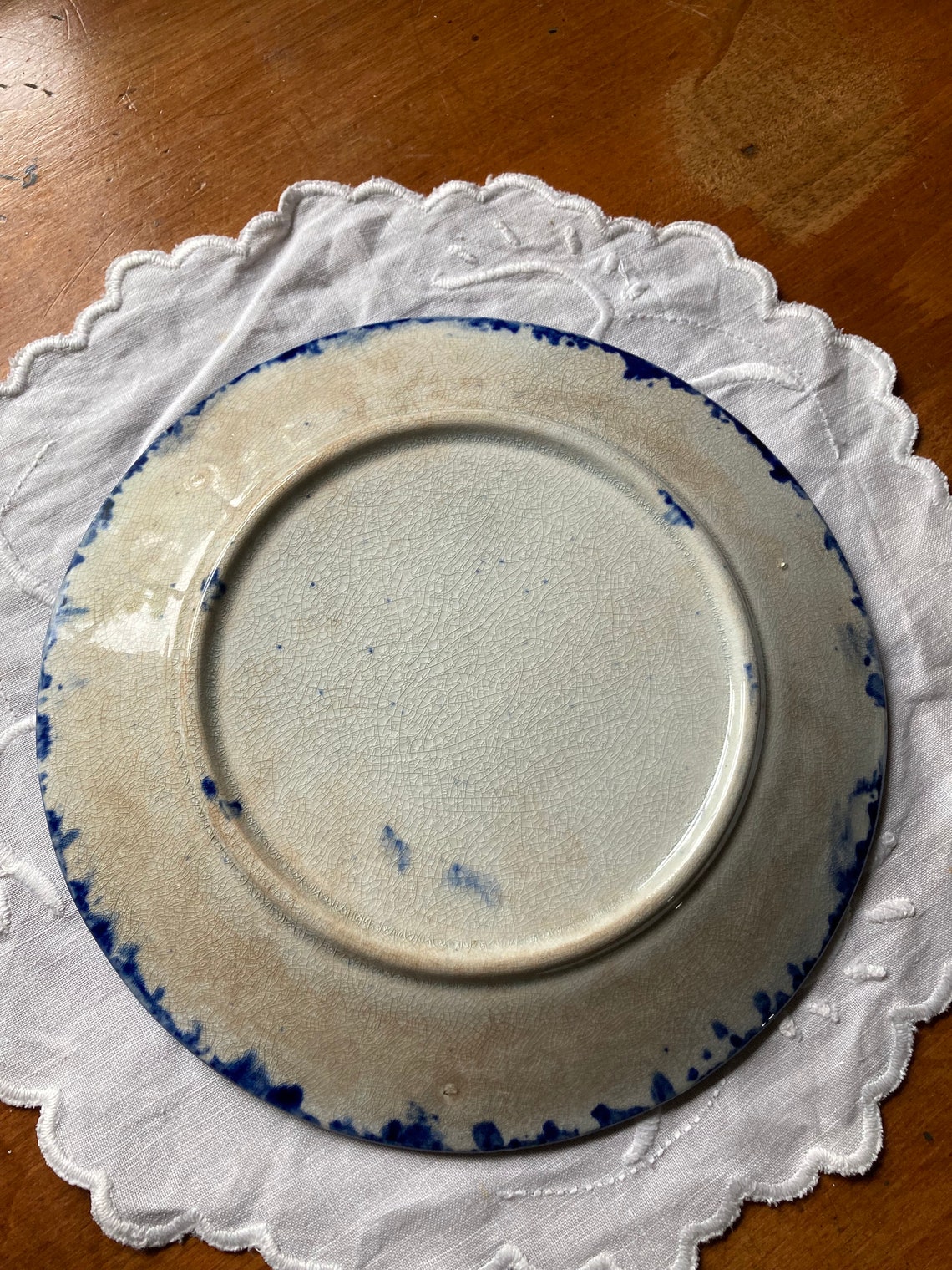 Antique Primitive Stoneware Sponge Ware Flow Blue Plate. 8 Diameter ...