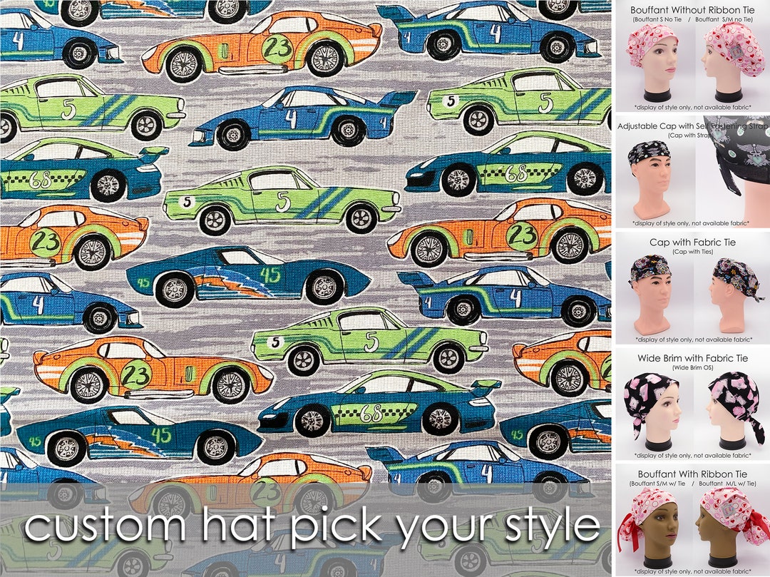 Custom Race Cars Scrub Hat Pick Your Style Gift for Nurse - Etsy