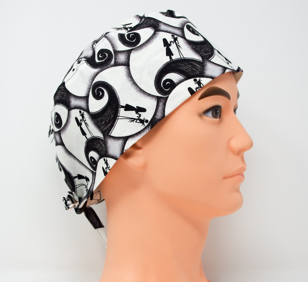 Jack and Sally Halloween Surgical Cap, Scrub Hat With Ties or Strap in ...