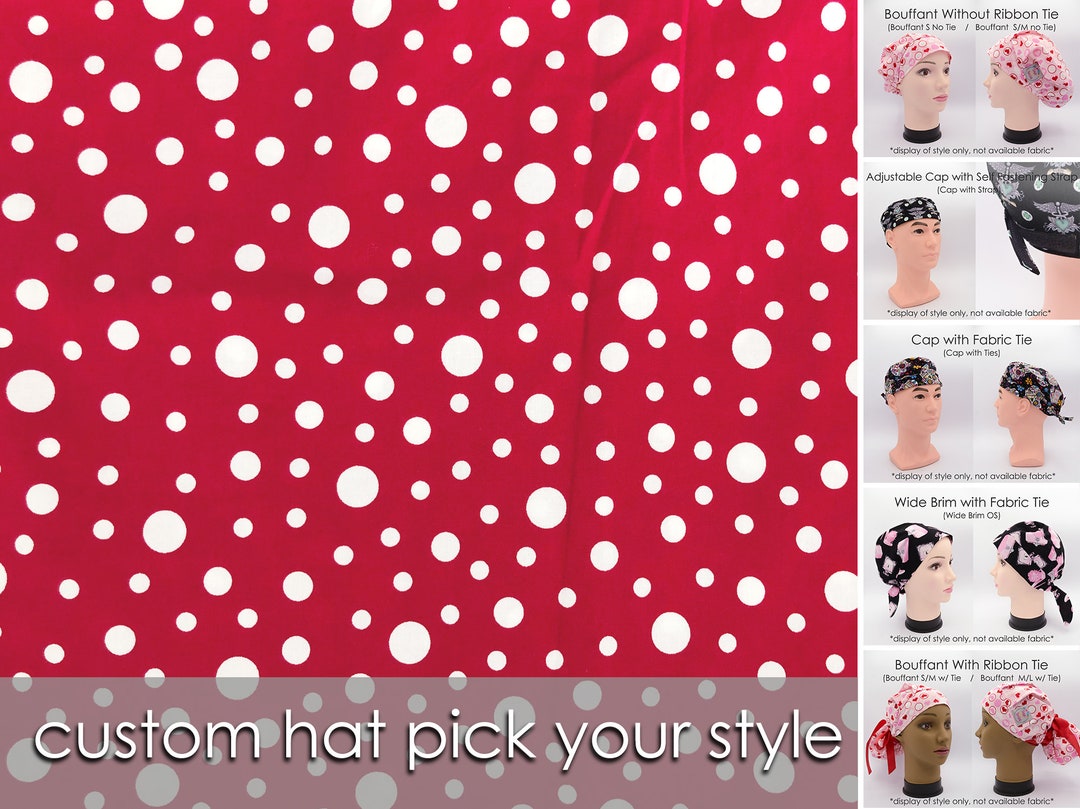 Custom Red With Polka Dots Scrub Hat - Pick Your Style, Gift for Nurse ...