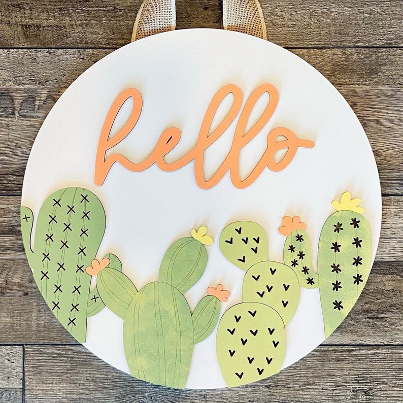 Cactus Door Hanger With 3D Images and Lettering Hello Door - Etsy