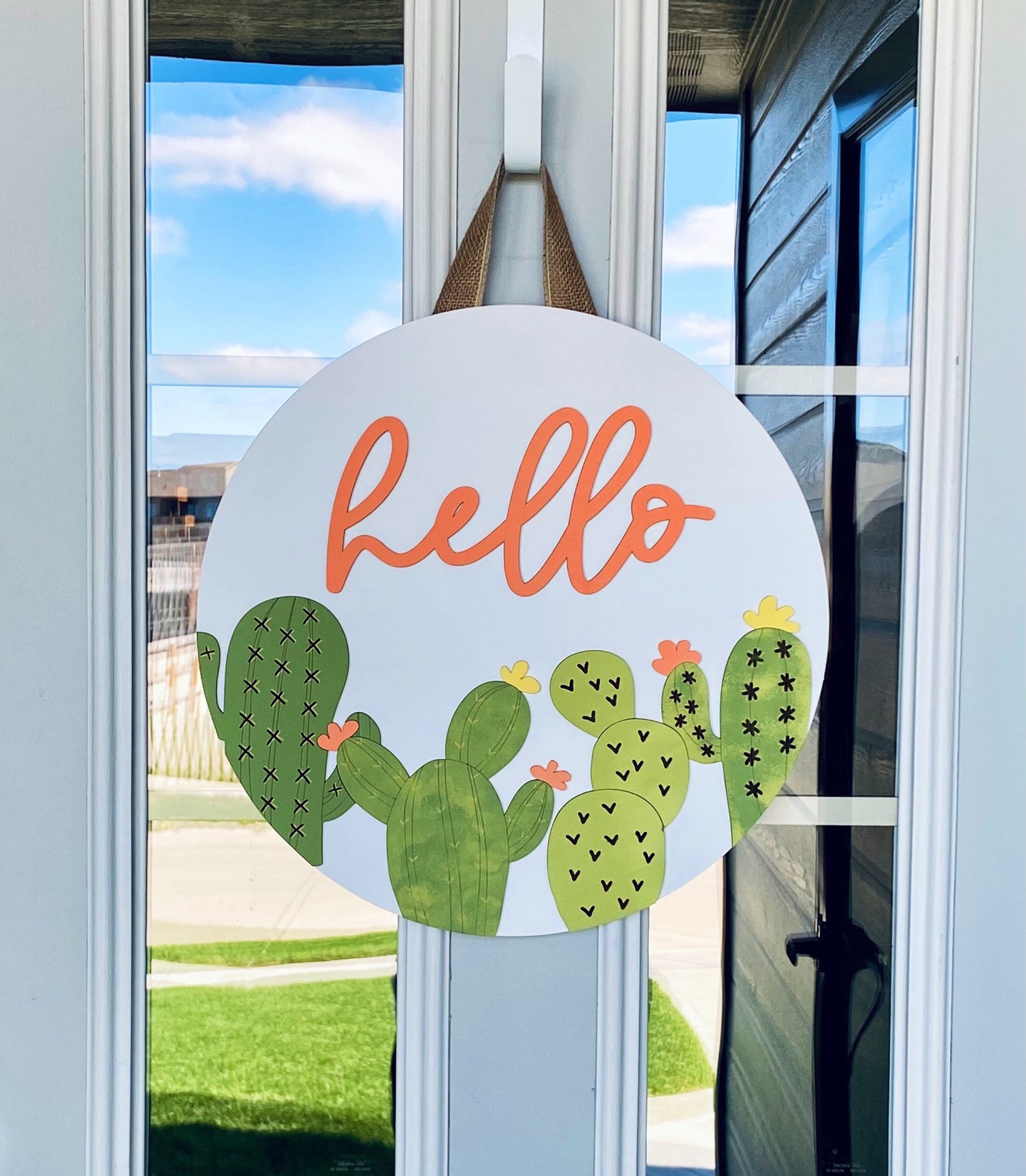 Cactus Door Hanger With 3D Images and Lettering Hello Door | Etsy