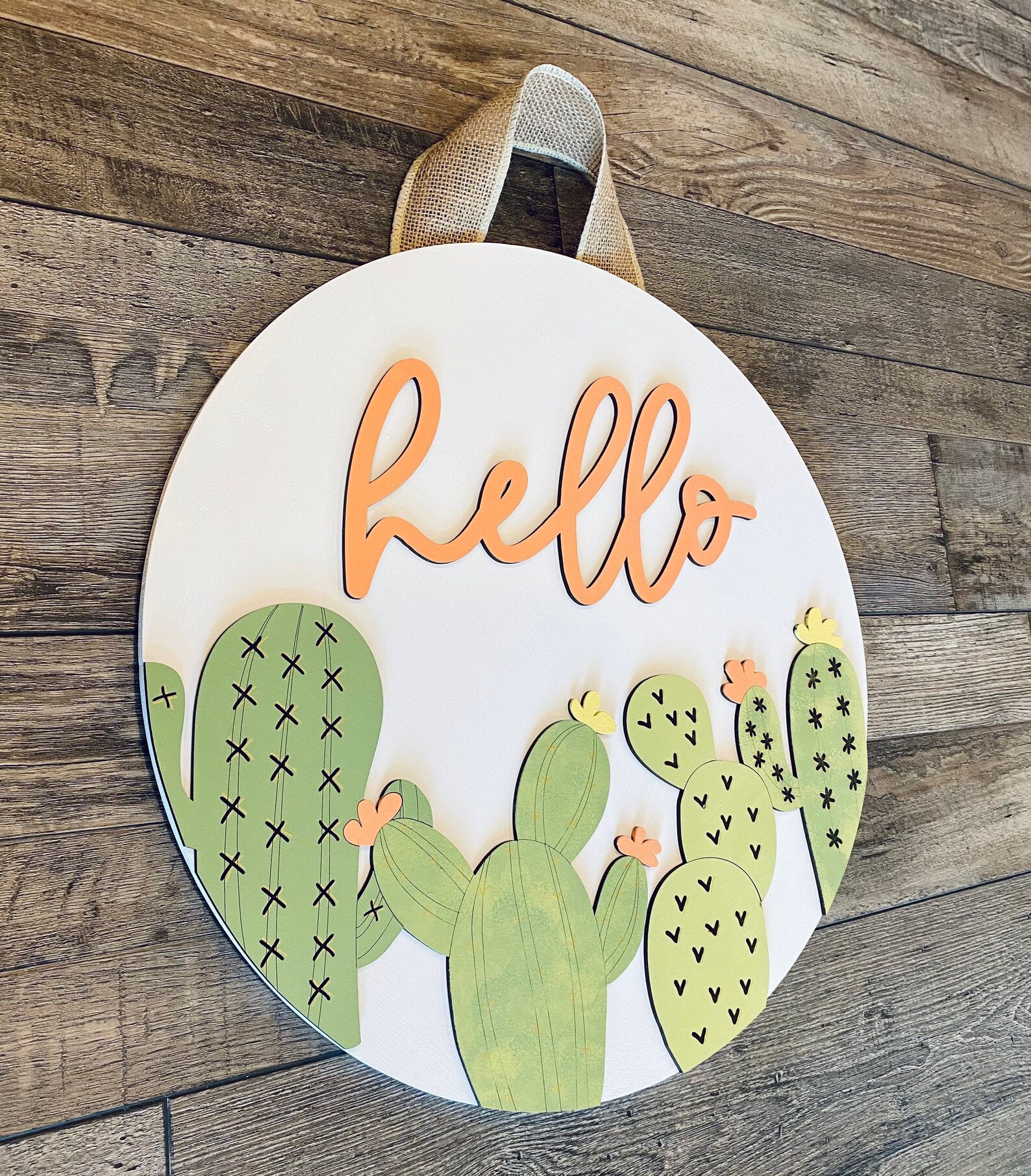 Cactus Door Hanger With 3D Images and Lettering Hello Door - Etsy