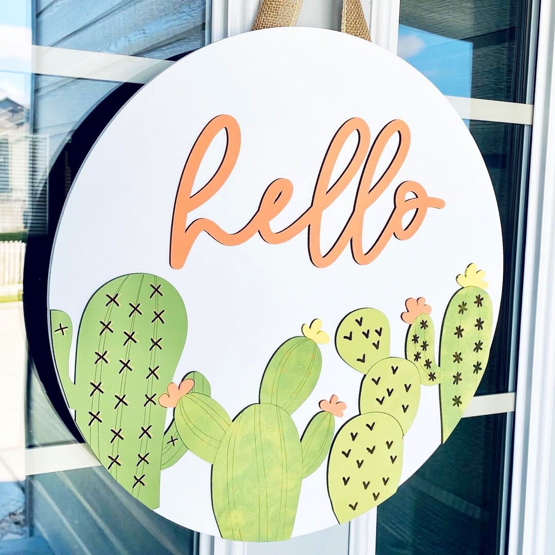 Cactus Door Hanger With 3D Images and Lettering Hello Door - Etsy