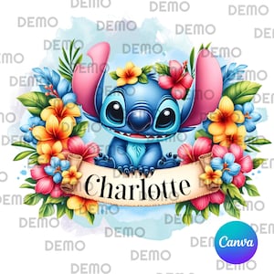 Personalized Floral Stitch Png Sublimation Design Download, Custom Name ...