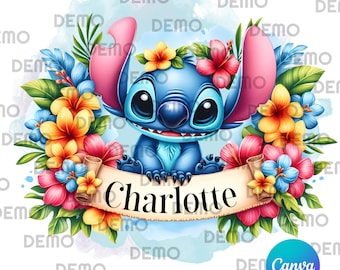 Personalized Floral Stitch Png Sublimation Design Download, Custom Name ...