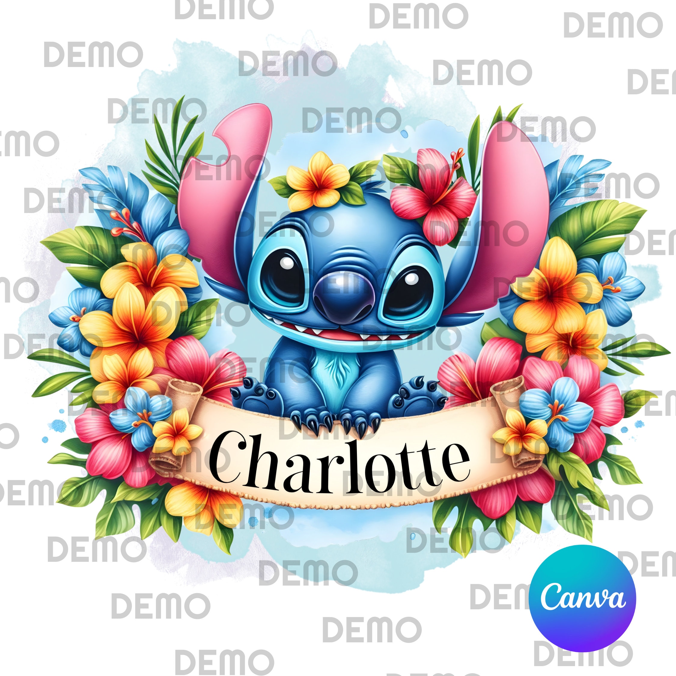 Personalized Floral Stitch Png Sublimation Design Download, Custom Name ...