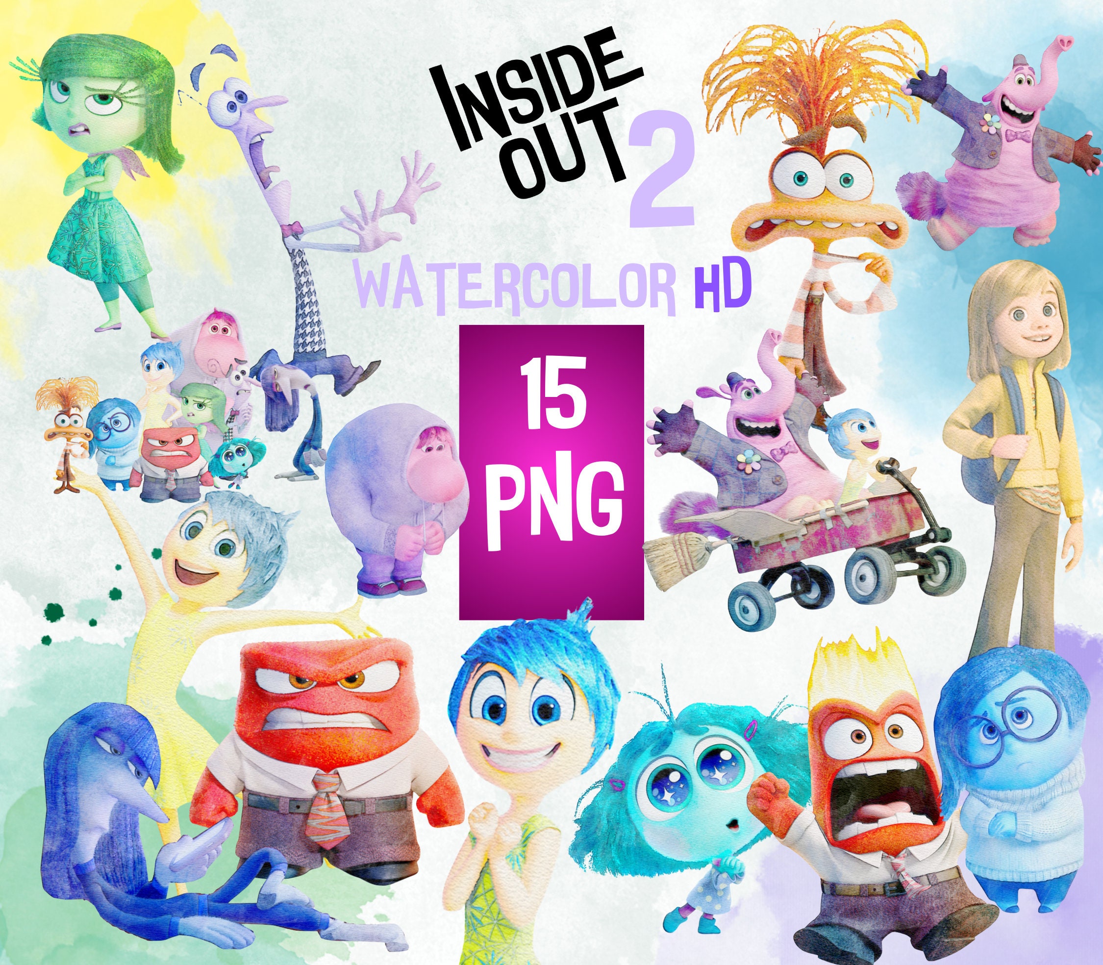 Inside Out 2, PNG, Paquete de imágenes prediseñadas de acuarela ...