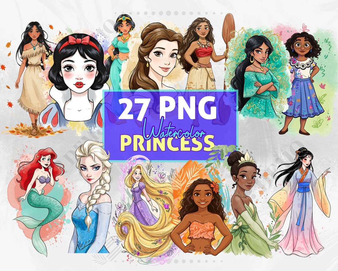 Watercolor Princess Clipart Set, Hand Drawn Pngs, Unique Fairytale ...