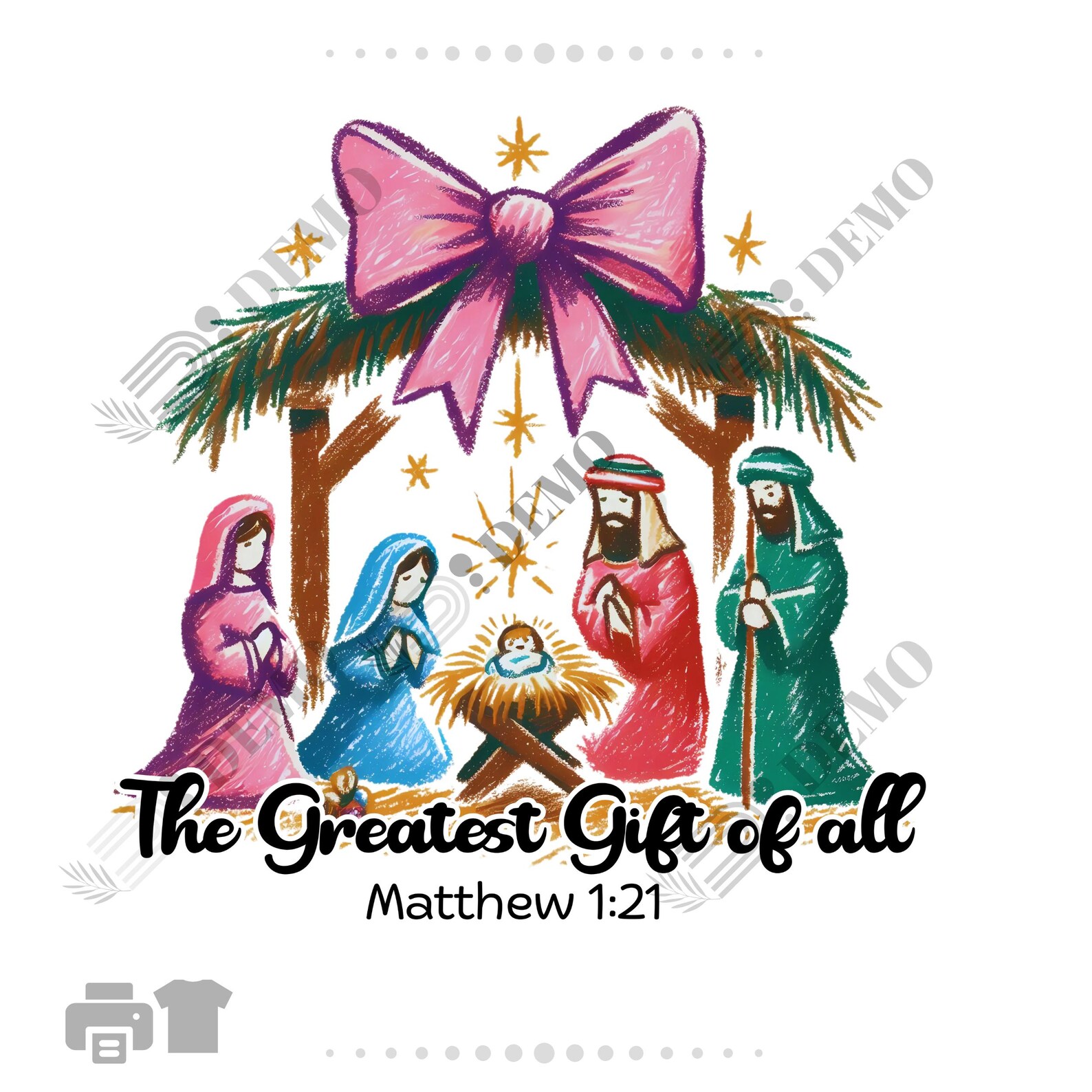 Nativity Bow Christmas PNG: Hand-drawn Manger Design (digital Download ...