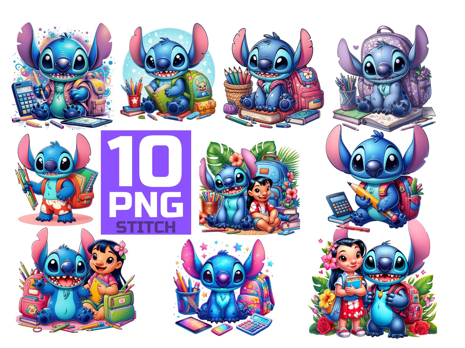 Stitch Back to School 10 Pngs, Clipart Stitch PNG, 10 Stitch Clipart ...
