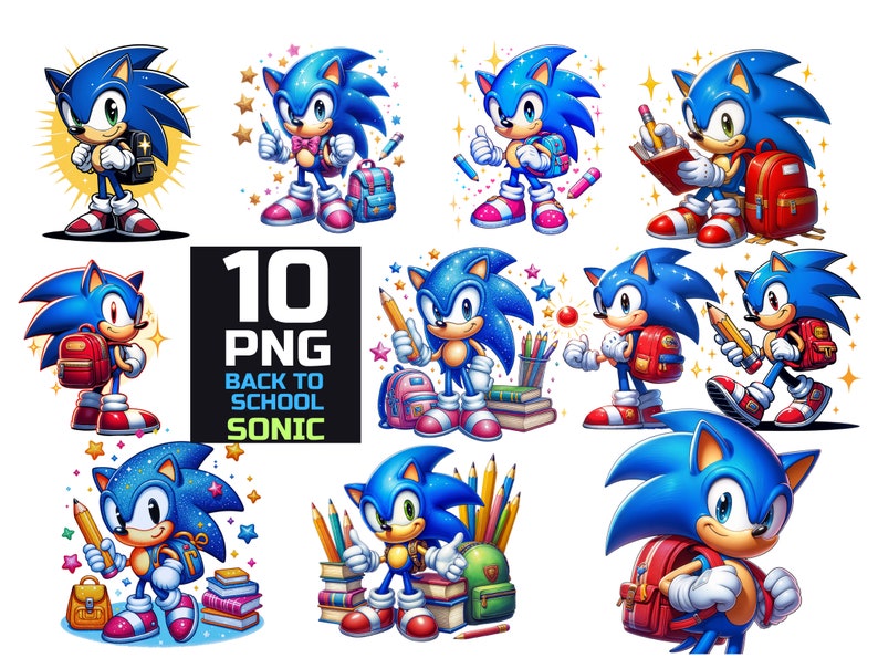 Sonic Back to School PNG Bundle, Clipart Sonic 10 Pngs, PNG Transparent ...