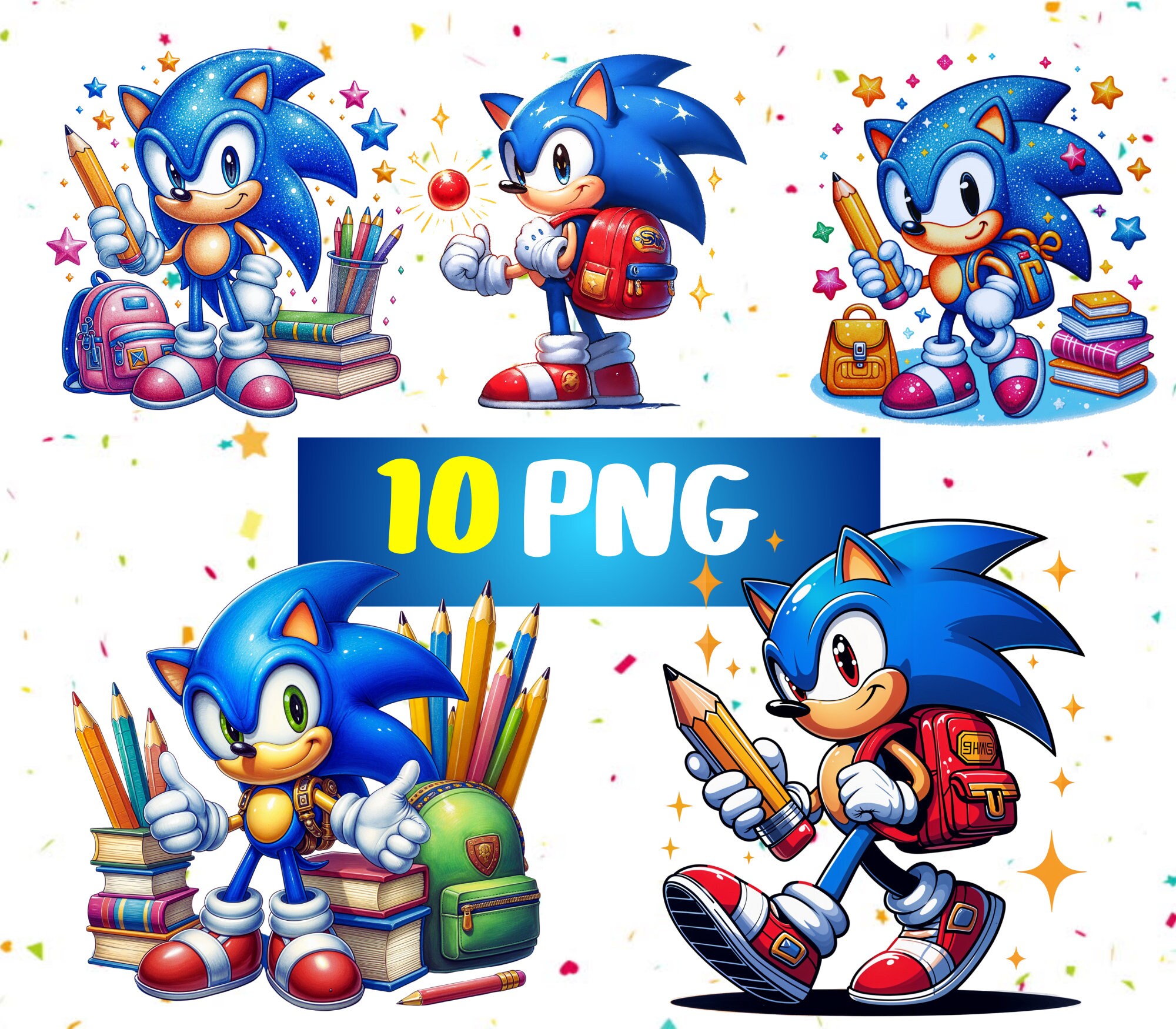 Sonic Back to School PNG Bundle, Clipart Sonic 10 Pngs, PNG Transparent ...