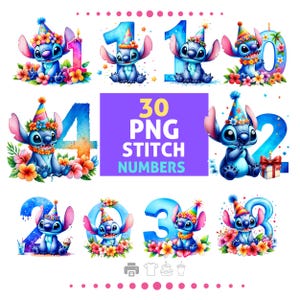 Stitch Numbers 30 Pngs, Clipart Stitch PNG, 30 Stitch Clipart, Cute ...