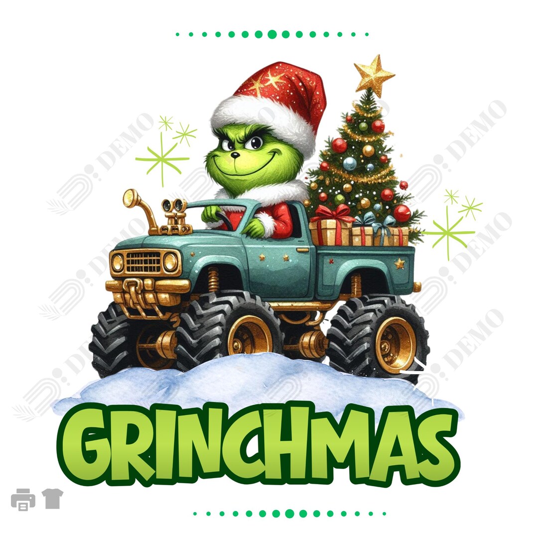 Mean Green Christmas PNG, Funny Holiday Image, Grinch in Truck, Merry ...