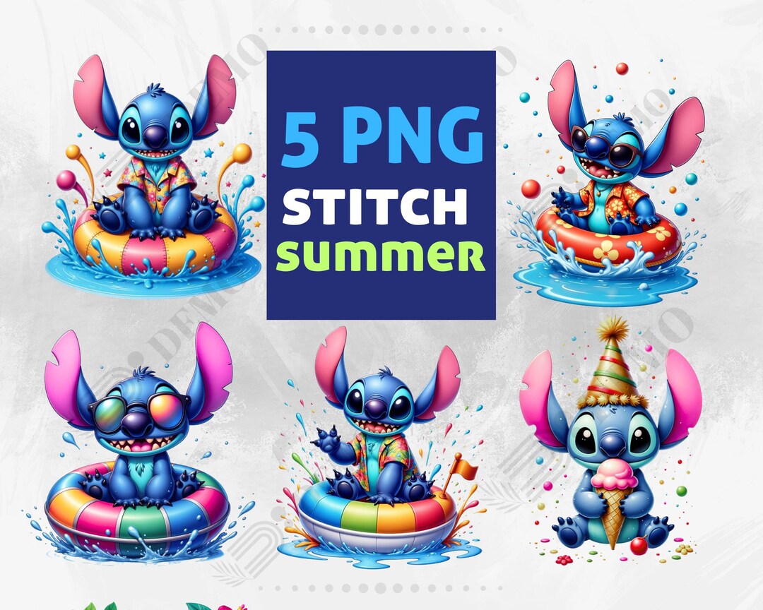 Stitch Pool PNG Bundle, Cute Splash Stitch Clipart, Stitch Summer PNG ...