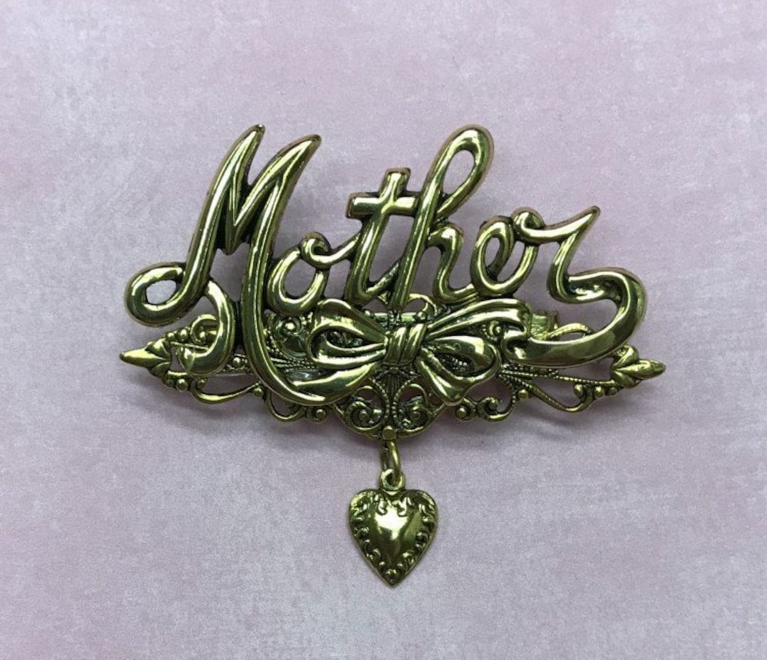 Mother Pin: Antique Gold Brooch With Dangling Heart - Etsy