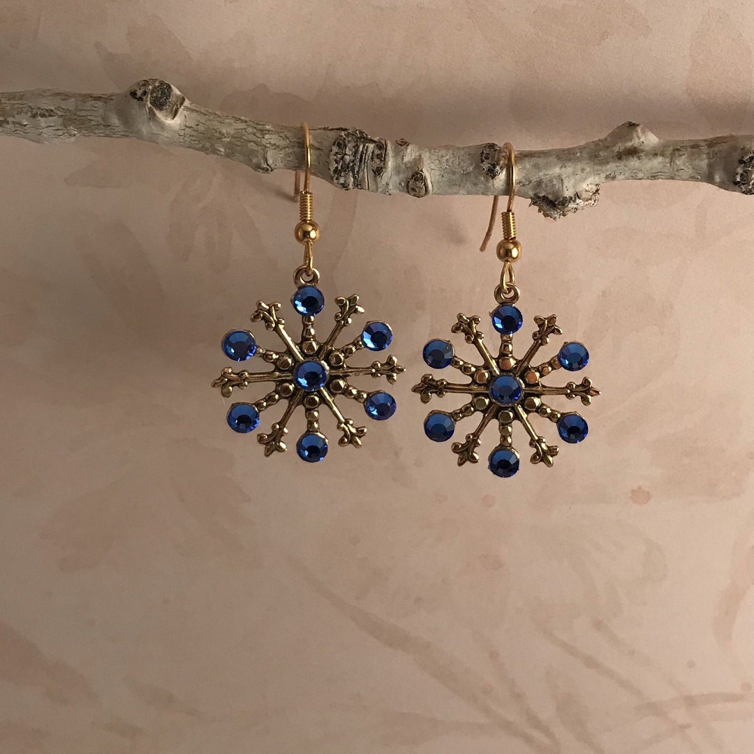 Sapphire Snowflake Earrings - Etsy