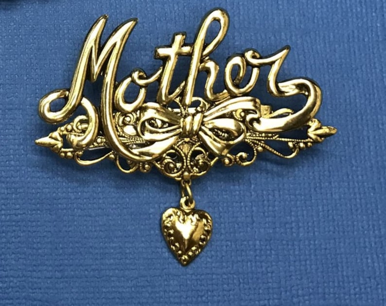 Mother Pin: Antique Gold Brooch With Dangling Heart - Etsy