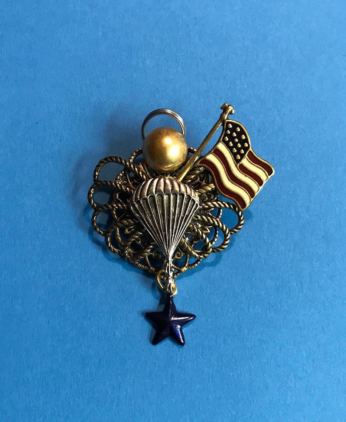 Airborne Blue Stargold Star Angel Pin | Etsy