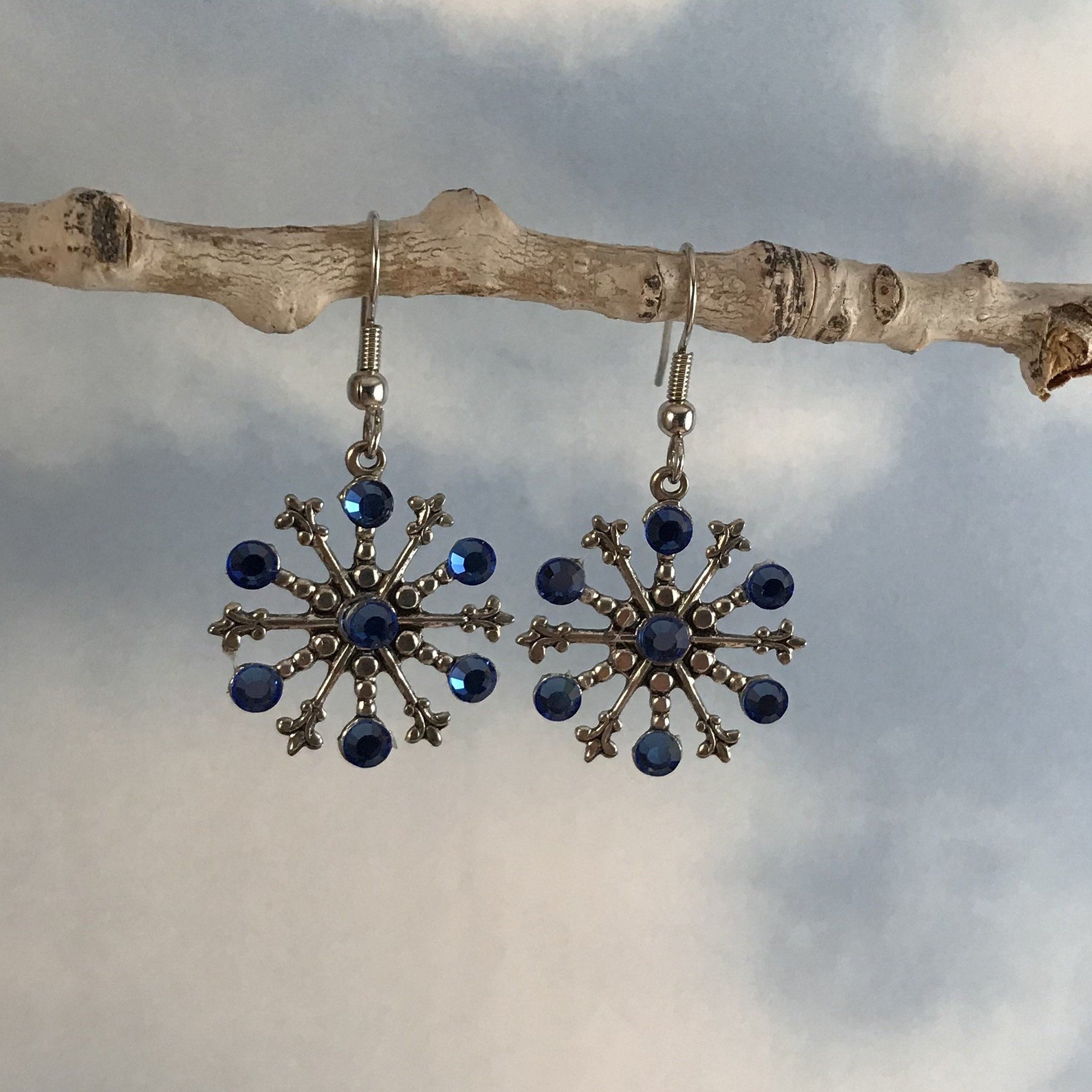 Sapphire Snowflake Earrings - Etsy