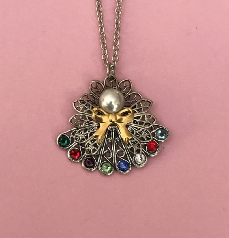 Birthstone Angel Necklace (8 Stones on Skirt) #242PN - Etsy