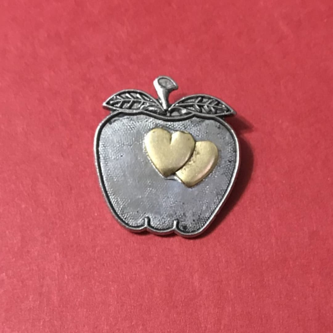 Silver Apple Pin With Gold Hearts: Teacher Appreciation Gift - Etsy