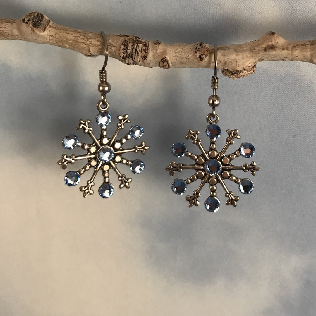 Light Blue Crystal Snowflake Earrings - Etsy