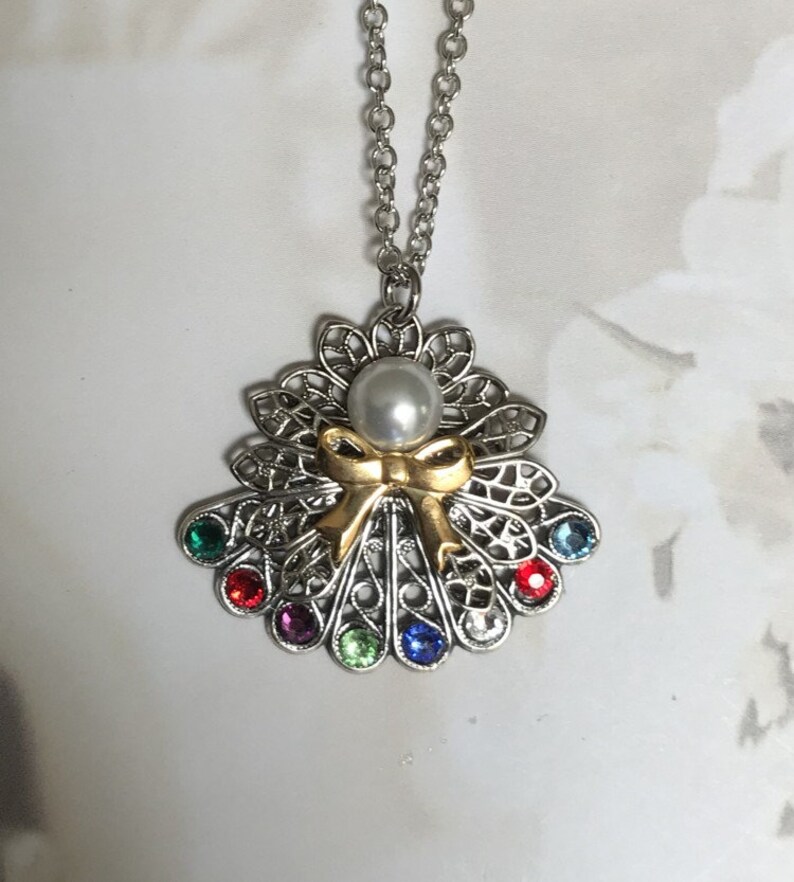 Birthstone Angel Necklace (8 Stones on Skirt) #242PN - Etsy