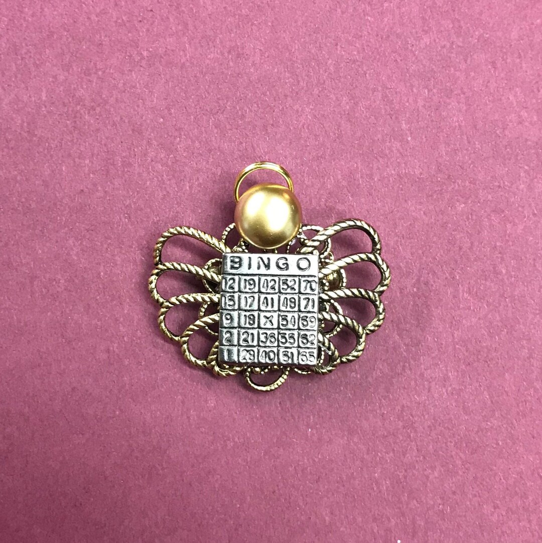 Bingo Angel Pin: Antique Gold Finish, Silver Bingo Card - Etsy