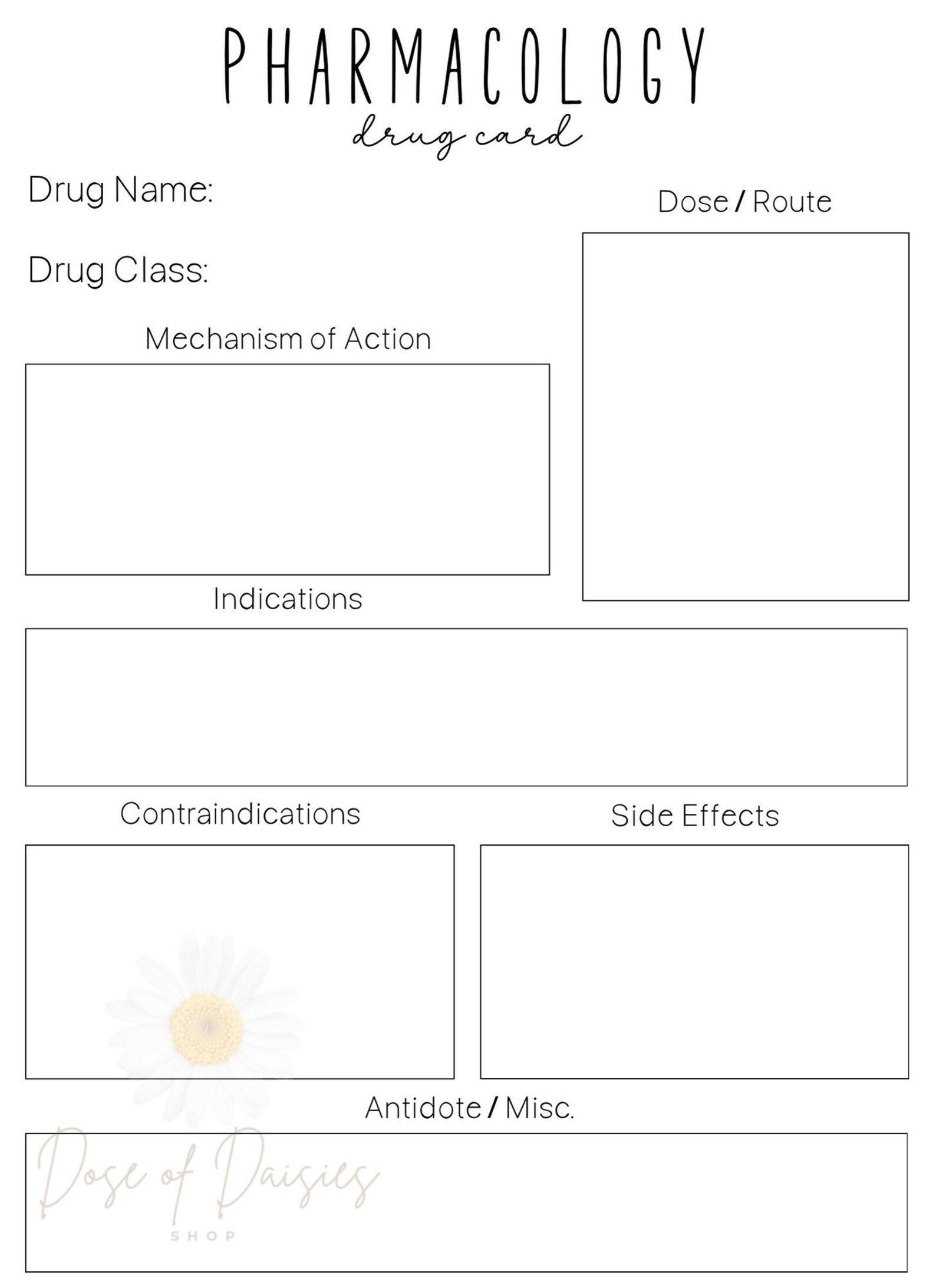 Pharmacology Drug Medication Flash Card Editable Digital Template ...