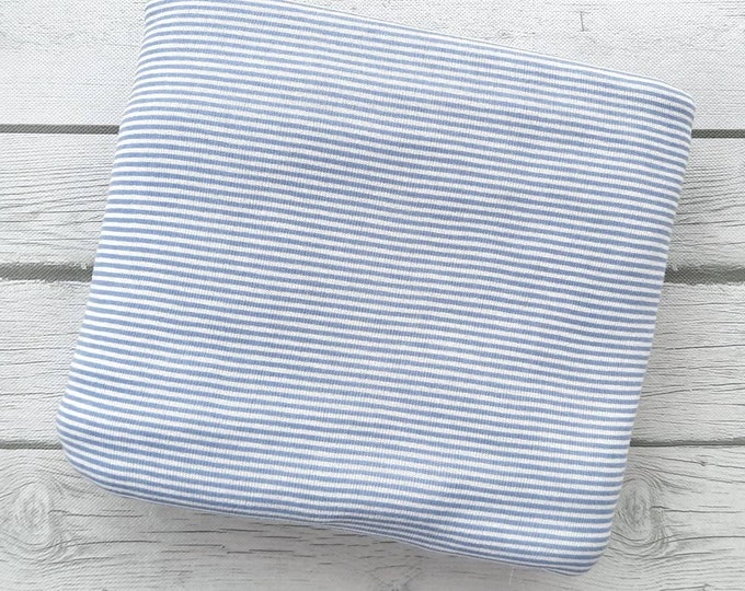 Super Soft Hacci Stripe Print Fabric by the Yard Blue Stripes on White ...