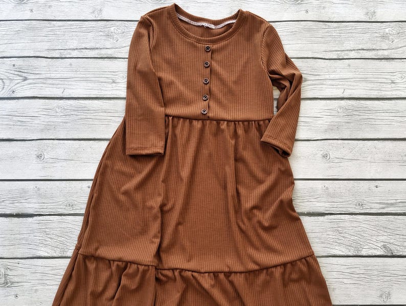 Rust Fall Modest Dress for Girls Rib Knit Maxi Dress Dress With Buttons ...