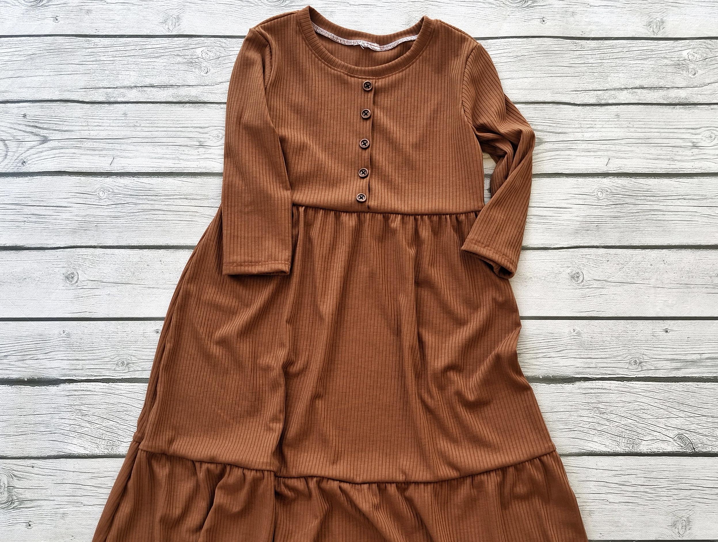 Rust Fall Modest Dress for Girls Rib Knit Maxi Dress Dress With Buttons ...