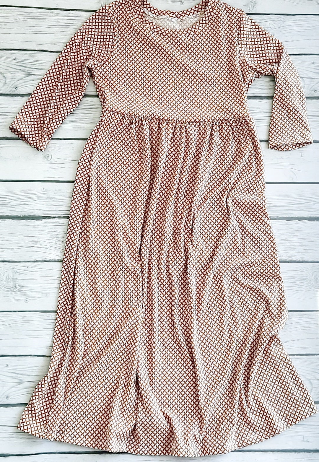 Fall Dress for Girls Rust Geometric Print Dress Modest Maxi Dresses for ...