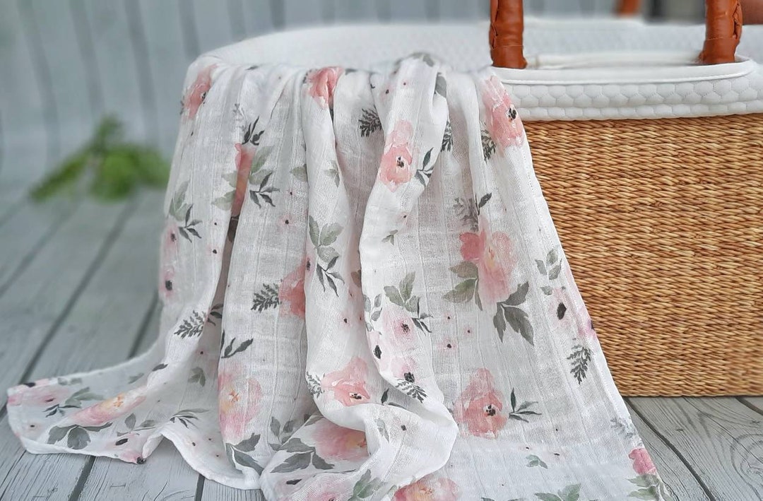 Pink Floral Swaddle Baby Girl Swaddle Blanket Newborn Girl Gift Double ...